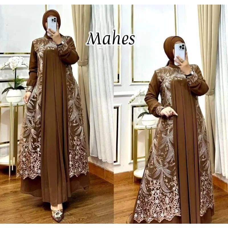 Jual Mahes Dress Pesta kondangan mewah elegan gamis lebaran terbaru 2025 Mewah Bahan Cerutty ...