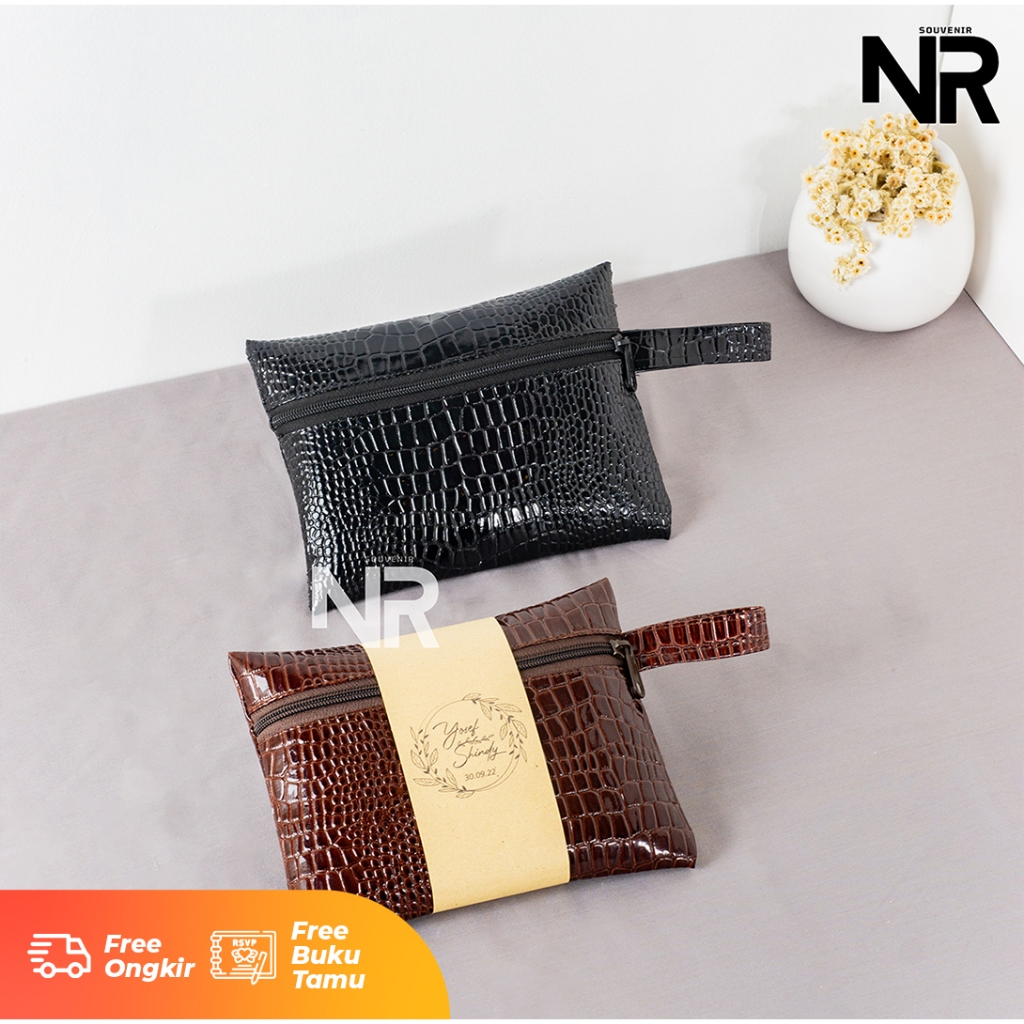 Jual Souvenir pernikahan pouch zipper 20x15 bahan prada glitter croco ...