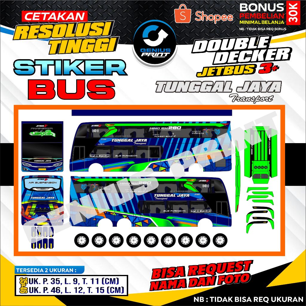 Jual Stiker A3 Miniatur Bus Double Decker Jetbus 3+ Tunggal Jaya ...