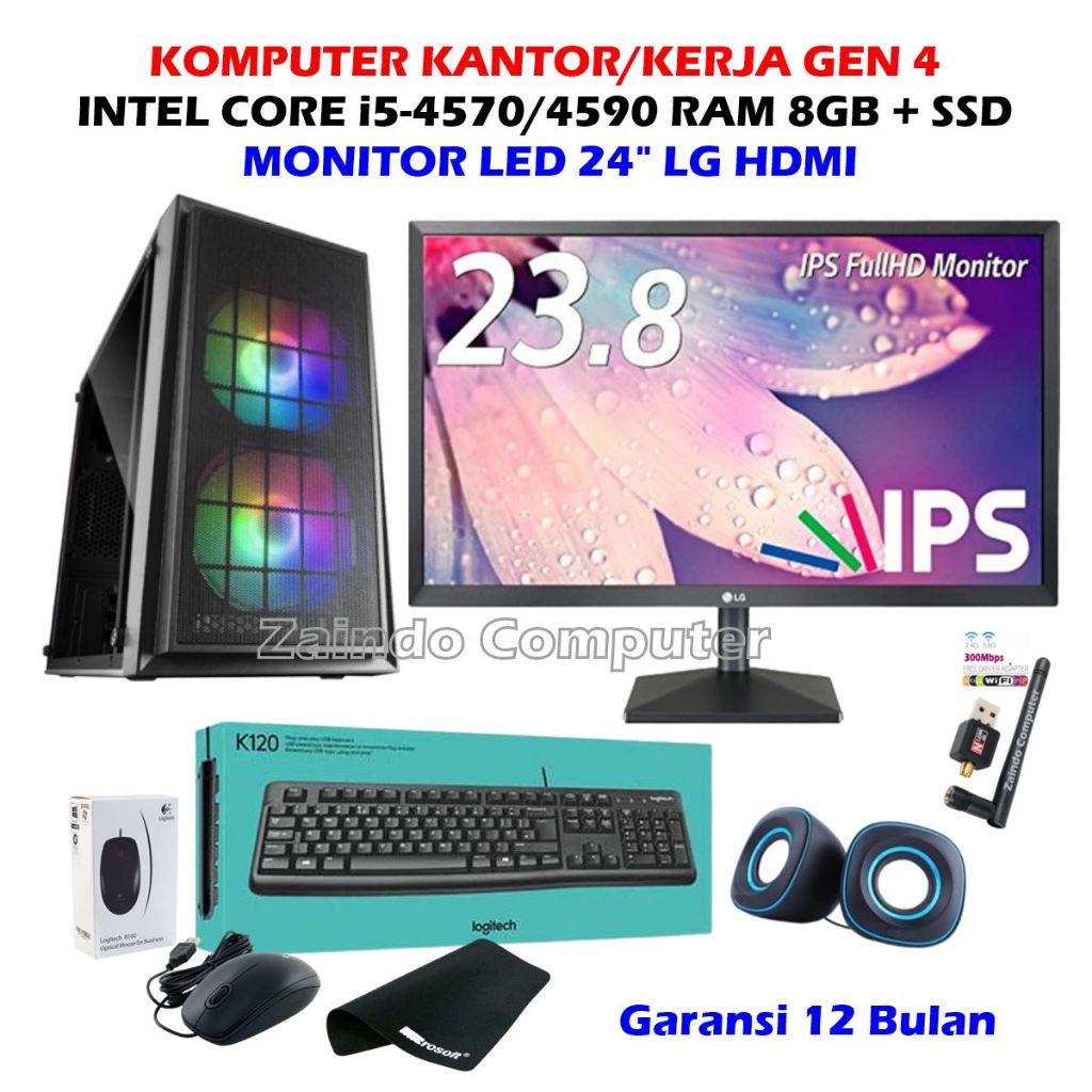 Jual PAKET KOMPUTER KANTOR CASING GAMING INTEL CORE I5-4590 / CORE I5-4570 GEN 4 RAM 8GB, SSD ...