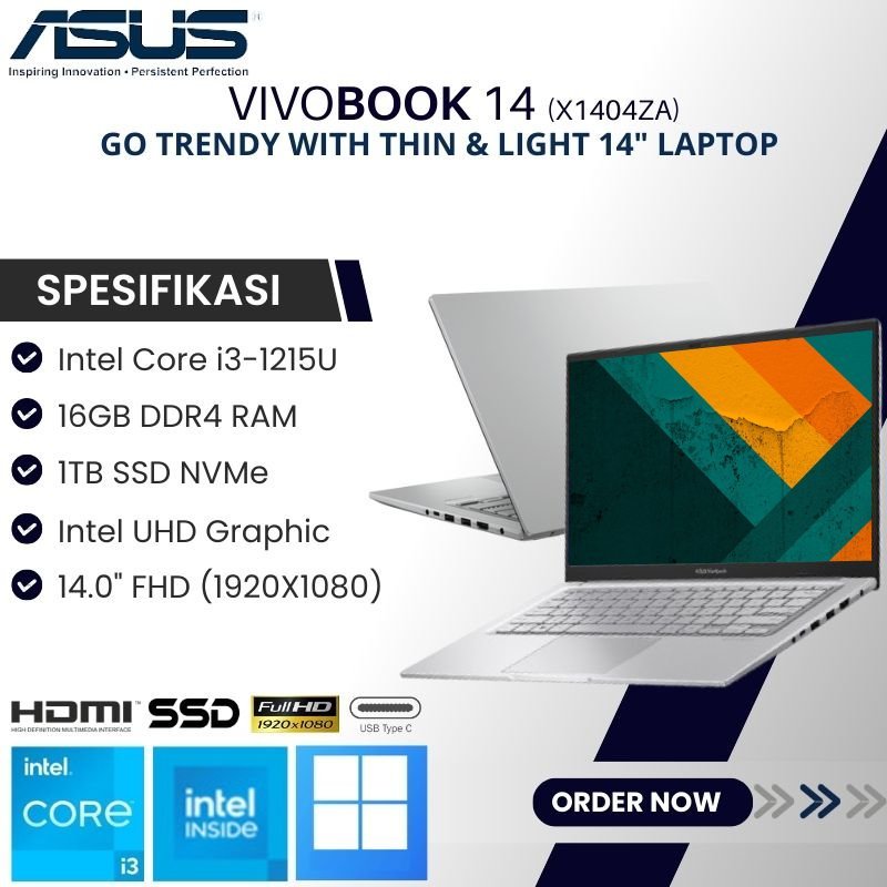 Jual Laptop Asus Vivobook 14 X1404ZA Intel Core I3 1215U RAM 16GB 1TB SSD Full HD NumbPad ...