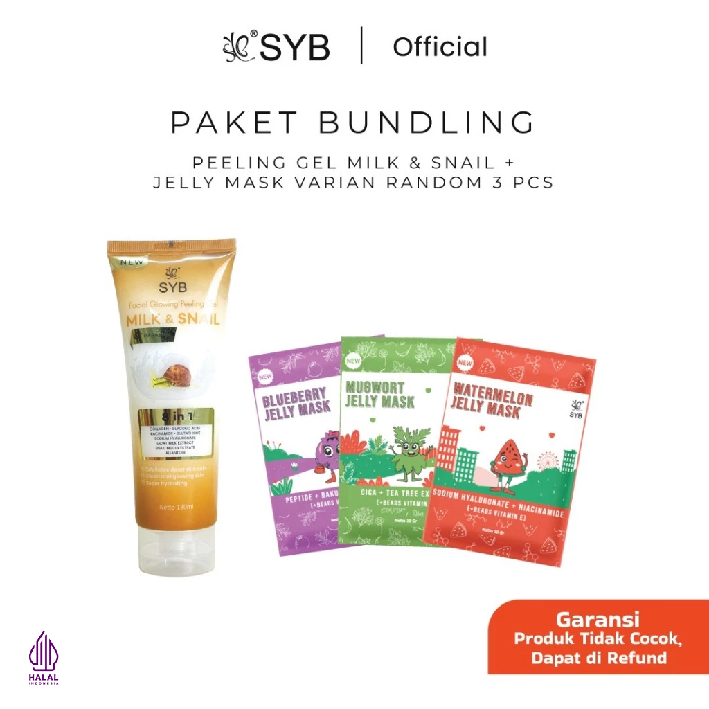 Jual SYB PAKET BUNDLING HEMAT PEELING GEL SYB (1 PEELING GEL MILK & SNAIL + 3 JELLY MASK VARIAN ...