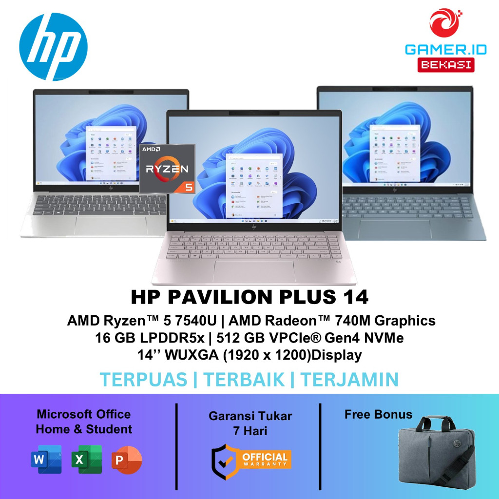Jual Hp Pavilion Plus 14 Ryzen 5 7540 16GB 512GB W11+OHS 14.0WUXGA BLIT ...