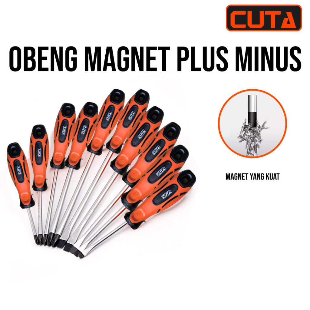 Jual CUTA Obeng Magnet Set Plus Minus Obeng Listirk Gagang Karet Anti ...