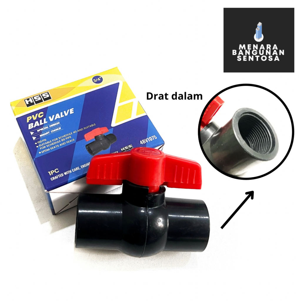 Jual (Drat Dalam) Ballvalve PVC HSS 1/2" / Ball Valve Stop Kran Plastik | Shopee Indonesia