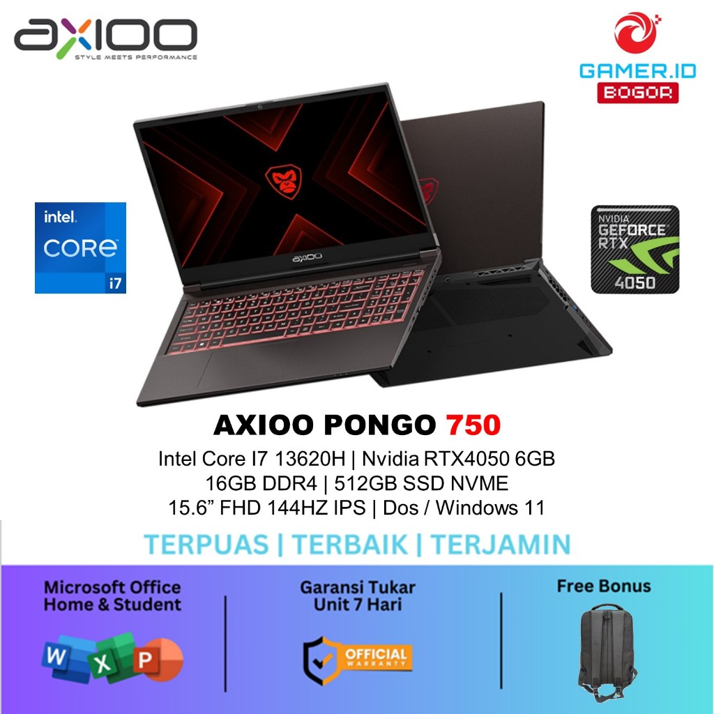 Jual AXIOO PONGO 750 I7-13620H RTX4050 6GB / 16GB 512SSD WIN11 15.6 ...