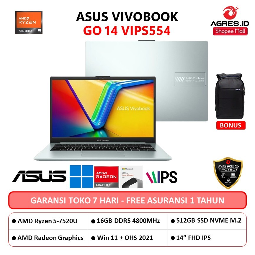 Jual ASUS VIVOBOOK GO 14 E1404FA RYZEN 5 7520 16GB 512GB W11+OHS 14 ...
