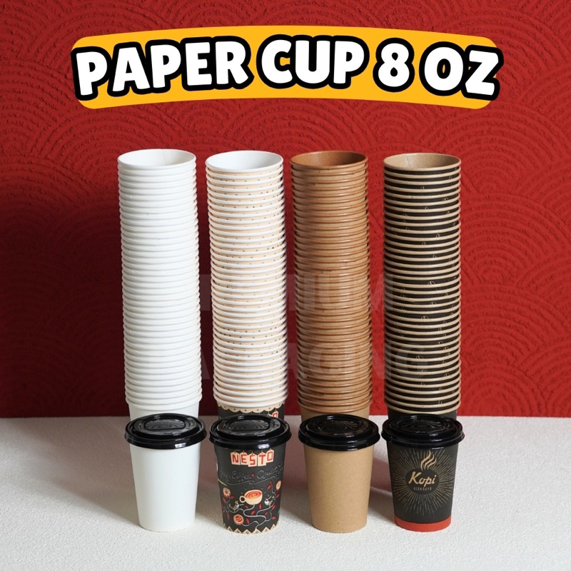 Jual [ISI 50 PCS] Paper Cup 8 Oz / Cup Gelas Kertas Kopi Teh / Hot Paper Cup Polos Motif Tahan ...