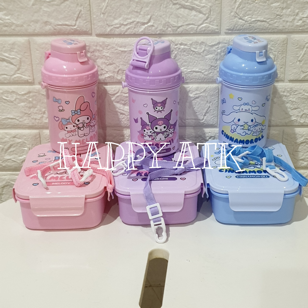 Jual 1 SET TEMPAT MAKAN LUNCH BOX DAN BOTOL MINUM 3 MOTIF KUROMI , CINNAMONROLL, MY MELODY ...
