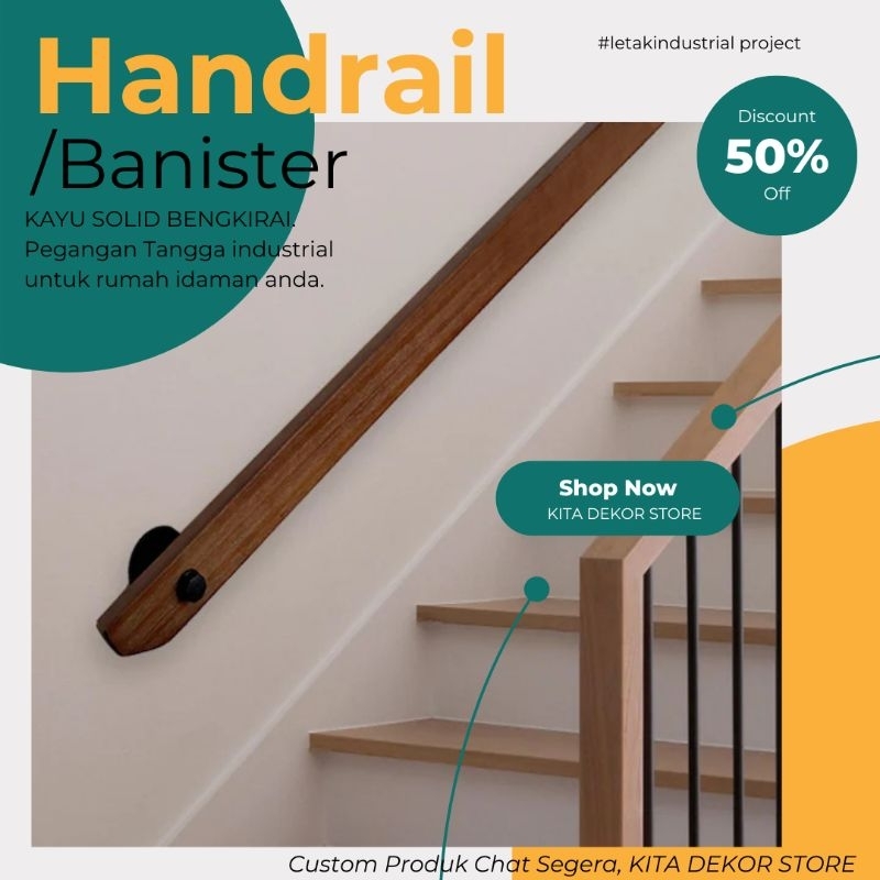 Jual Handrail Kayu Solid Industrial / Banister Kayu Rustic Industrial ...