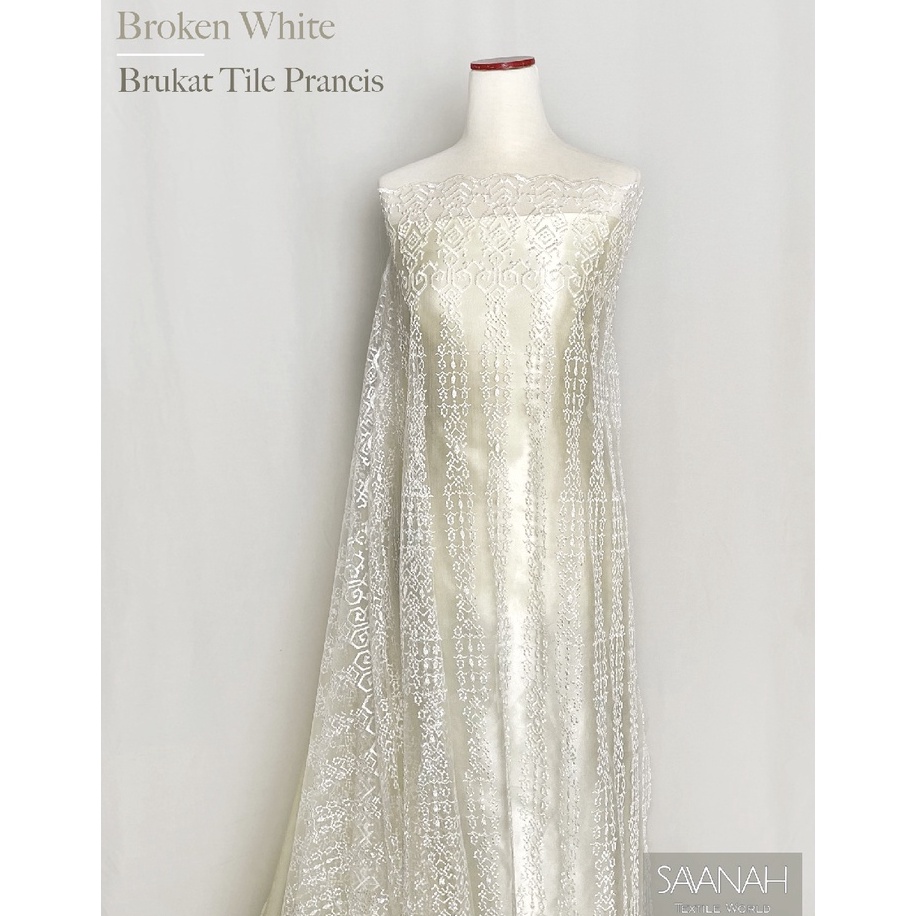 Jual KODE F49O 12 meter Bahan Kain Brokat Brukat Warna Broken White ...
