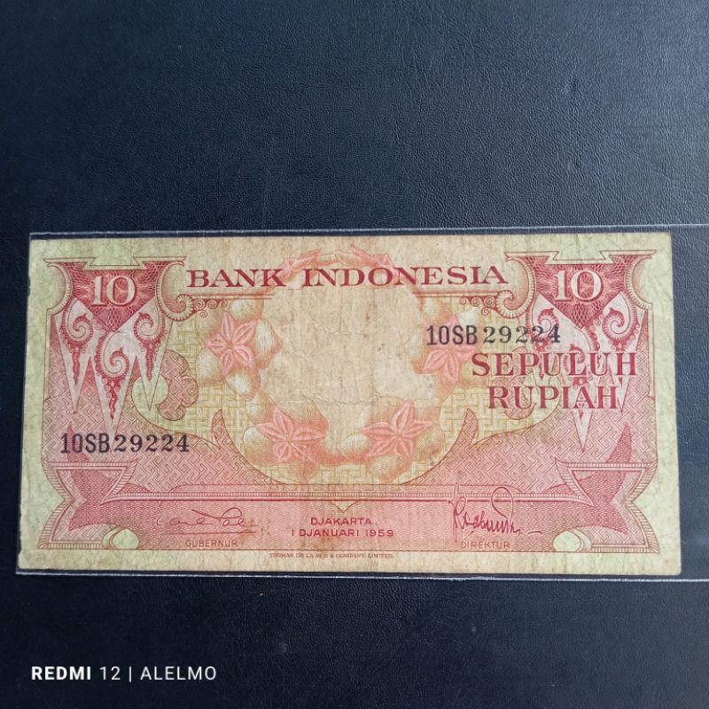 Jual uang kertas kuno 10 rupiah bunga tahun 1959 bekas asli | Shopee Indonesia