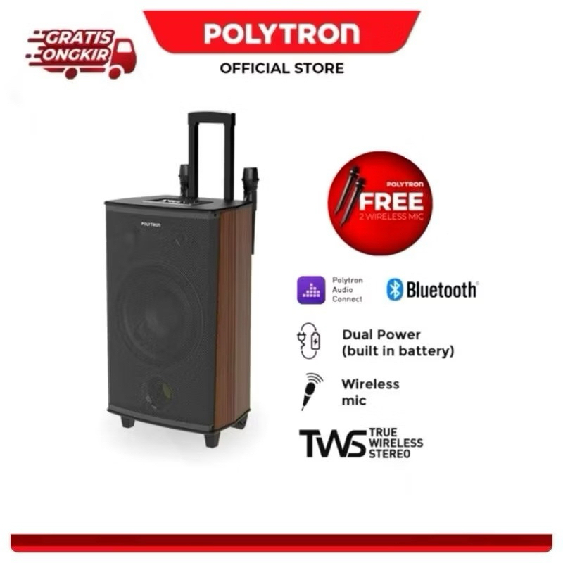 Jual Speaker Portable Polytron 12inch Pas Pro 12F6 + 2 Mic Wireless ...