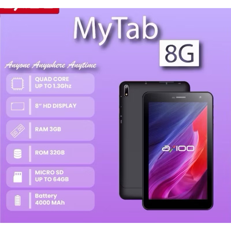 Jual Tab Axio MYTAB 8G 4G LTE Ram 3GB Internal 32GB Baru GRS RESMI Android ( 10 ) Layar ips ...