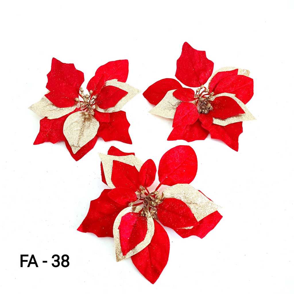Jual GROSIR Bunga Natal Merah 22 cm Bunga Natal Biru Emas Gold Bunga ...