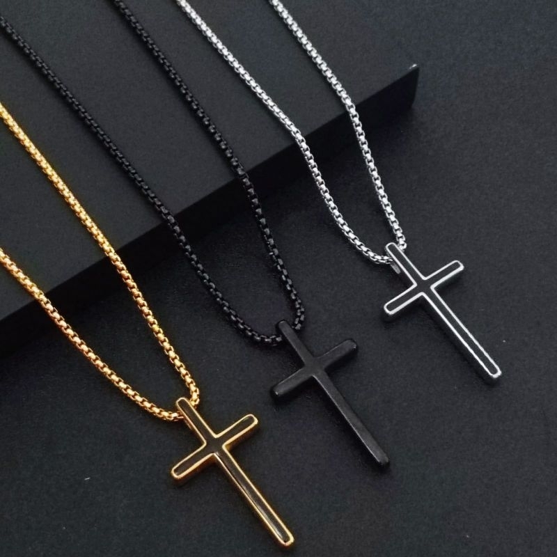 Jual Kalung Salib Titanium Polos Lis Pria dan Wanita | Shopee Indonesia