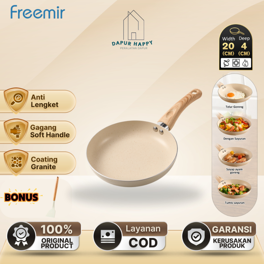 Jual [BERHADIAH SPATULA] freemir Teflon Anti Lengket 20cm Single Bottom ...