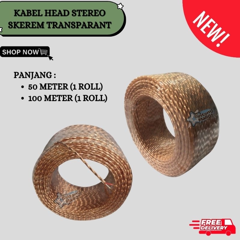 Jual Kabel Head Stereo / Kabel Skerem Transparan Gold Roll 50 Meter ...