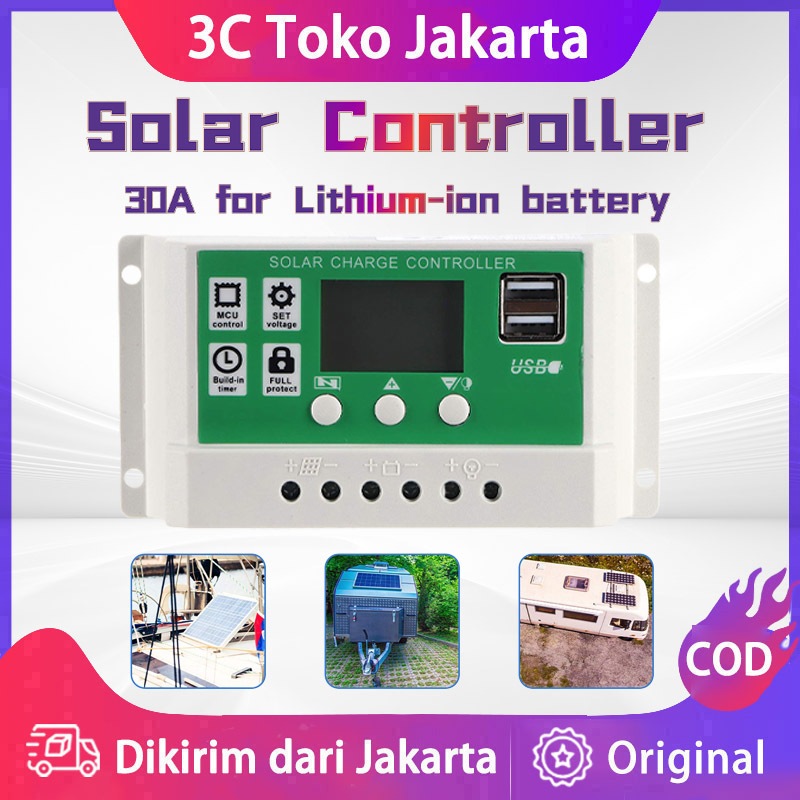 Jual Solar Charge Controller LCD LED Display Solar PWM 12V/24V 30A USB Panel Surya Charge ...