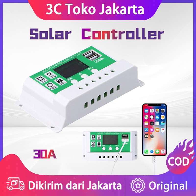 Jual Solar Charge Controller LCD LED Display Solar Cell PWM 12V 24V 30A ...