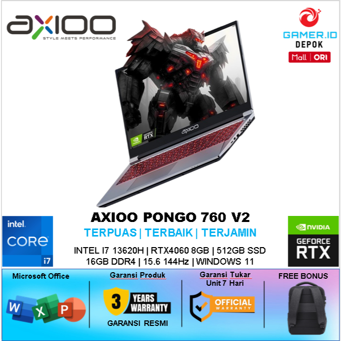 Jual AXIOO PONGO 760 V2 CORE I7 13620H RTX4060 RAM 16GB SSD 512GB ...