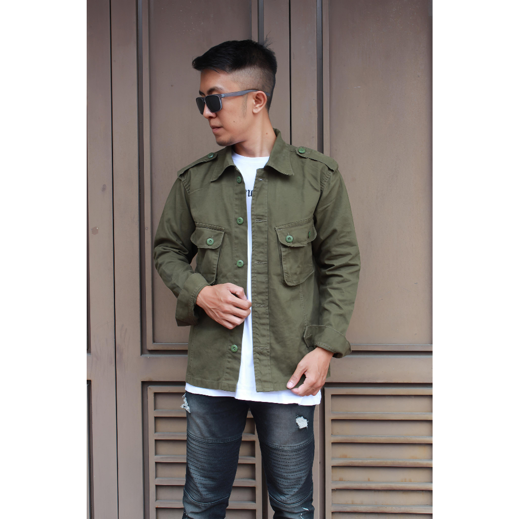 Jual Jaket Trucker Semi Parka Kanvas Pria Army Caemorist | Shopee Indonesia
