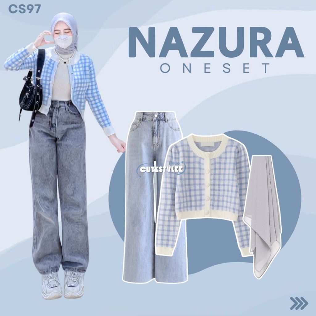 Jual One Set 3in1 OOTD Hijab Friendly Cardigan Rajut Snow Celana Kulot Jeans Bella Square CS97 ...