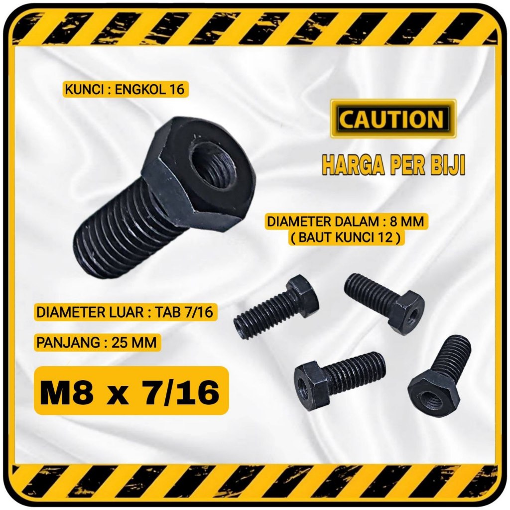 Jual Bos Bosh Sok Drat M8 ( Baut Kunci 12 ) ke TAB 7/16 || Panjang 2,5 ...