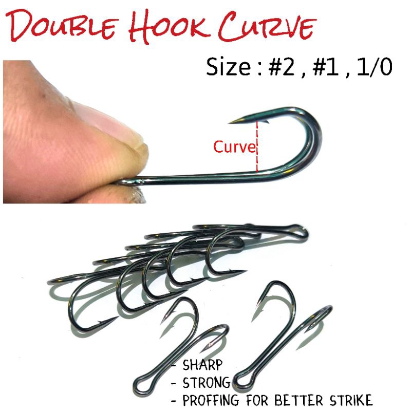 Jual 10 Buah Kail Double Hook Curve 75° Kail Softfrog Jumpfrog Slatter ...