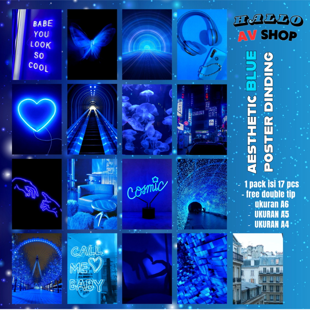 Jual HALLO AV SHOP - POSTER AESTHETIC BLUE (ISI 17 POSTER) | Shopee ...