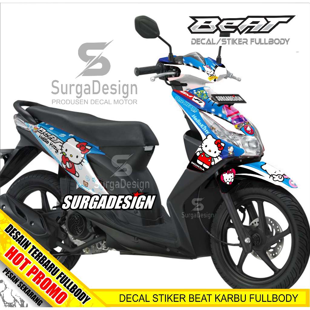 Jual STIKER BEAT KARBU HELLO KITTY FULL BODY PUTIH BIRU, STIKER BEAT ...