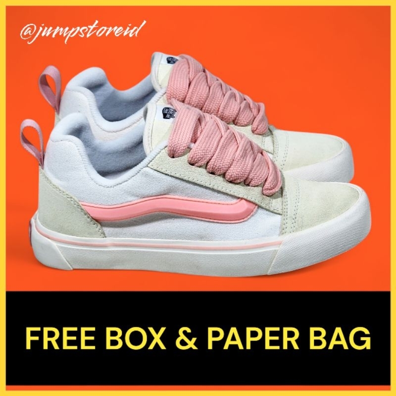 Jual Sepatu Vans KNU Skool shoes women Cream Pink Premium Mirror waffle ...