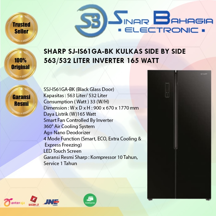 Jual SHARP SJ-IS61GA-BK KULKAS SIDE BY SIDE 563/532 LITER INVERTER 165 WATT(NEW) (KHUSUS BANDUNG ...