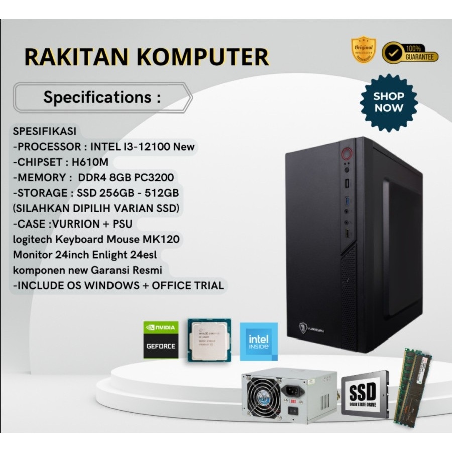 Jual PC Rakitan Office Admin Intel i3 Gen 12 Full Set + Monitor 24inch | Shopee Indonesia