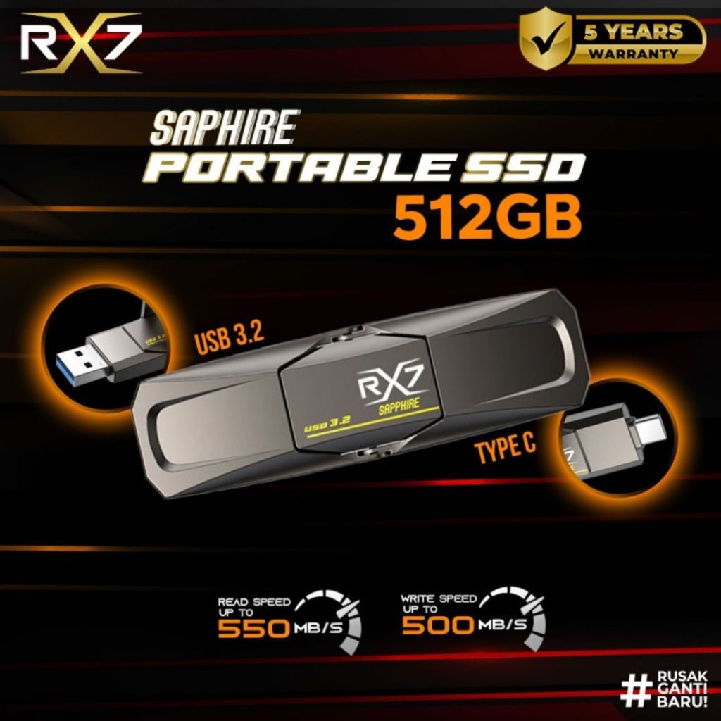Jual SSD RX7 SAPPHIRE PORTABLE 512GB USB 3.2 type C / USSD EXTERNAL USB ...