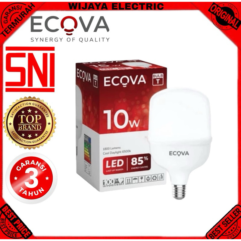 Jual Ecova Lampu bohlam Led T bulb 10 watt E27 Cahaya putih | Shopee Indonesia