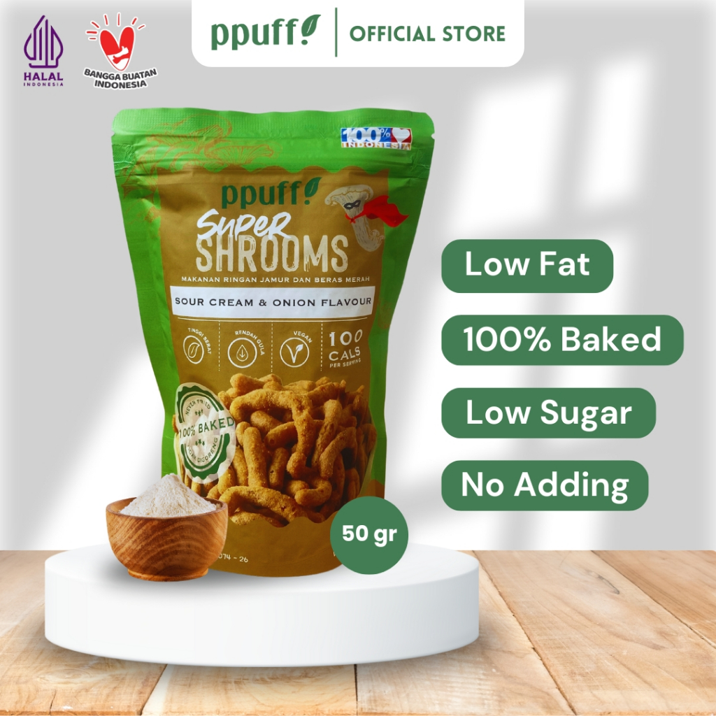 Jual Ppuff! SuperShrooms Sour Cream & Onion [50g] Snack sehat rendah ...
