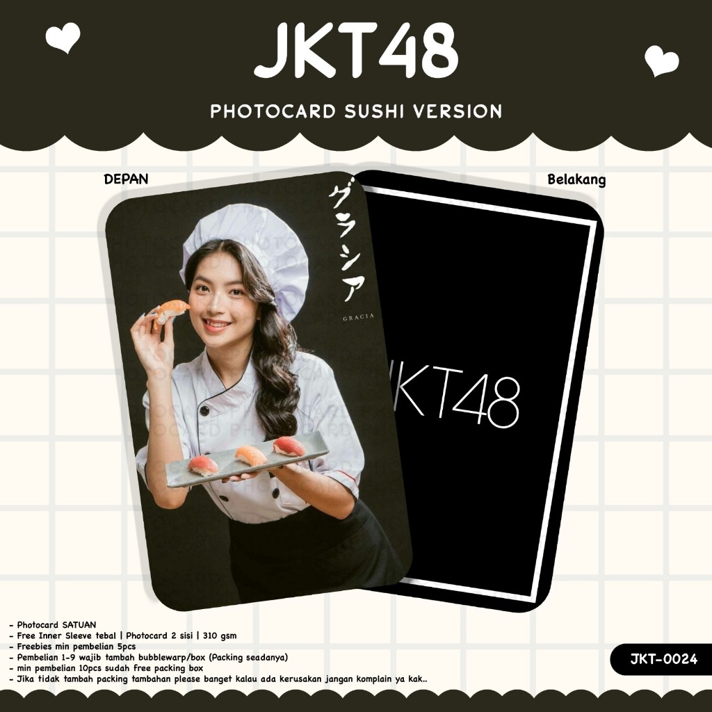 Jual PHOTOCARD JKT48 KOLEKSI TERBARU SUSHI VERSION 2 SISI LAMINASI GLOSSY DEPAN BELAKANG BAHAN ...