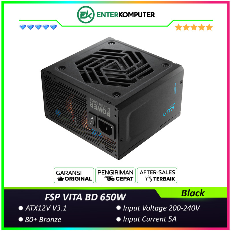 Jual FSP VITA BD 650W ATX3.1 80+ Bronze Flat Cable / 650 Watt | Shopee Indonesia