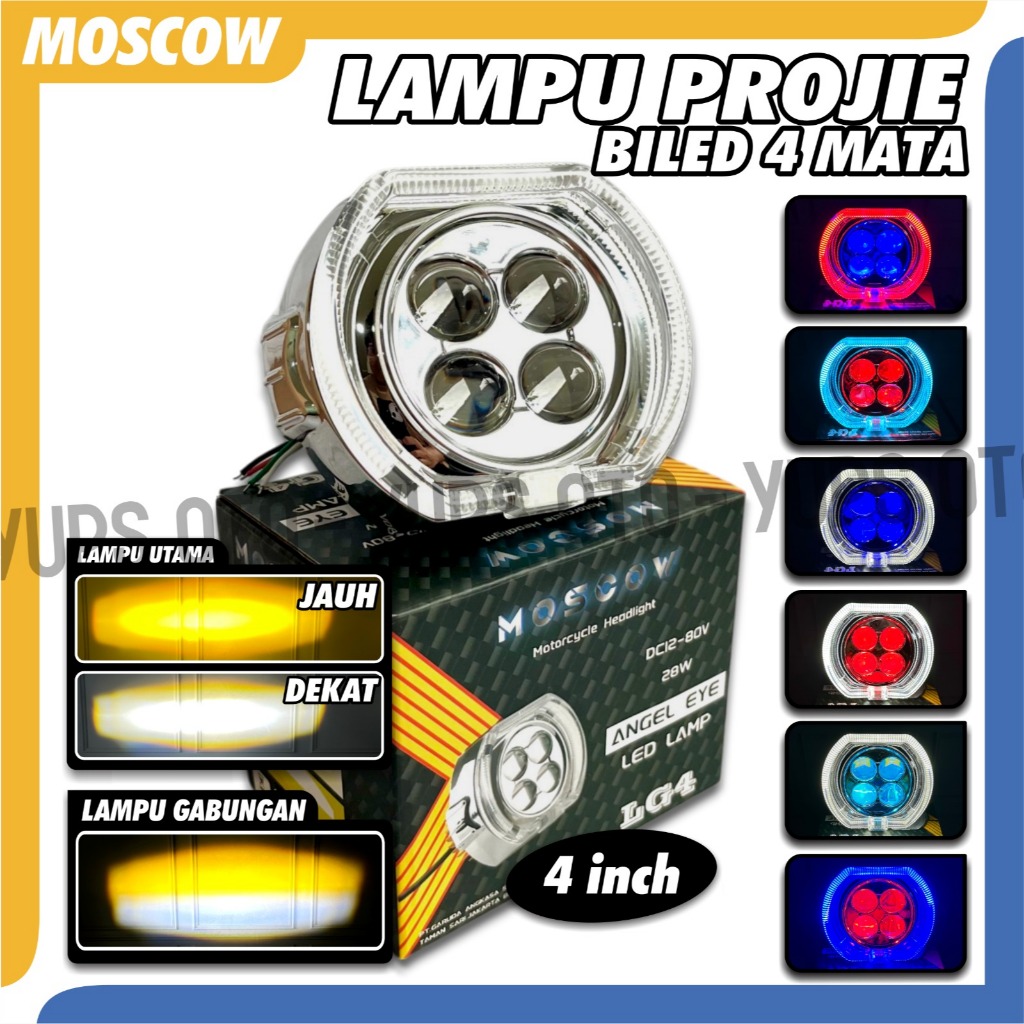 Jual Lampu Biled Projie 4 Mata Lensa 8D ORIGINAL MOSCOW 4 Inch Lampu ...