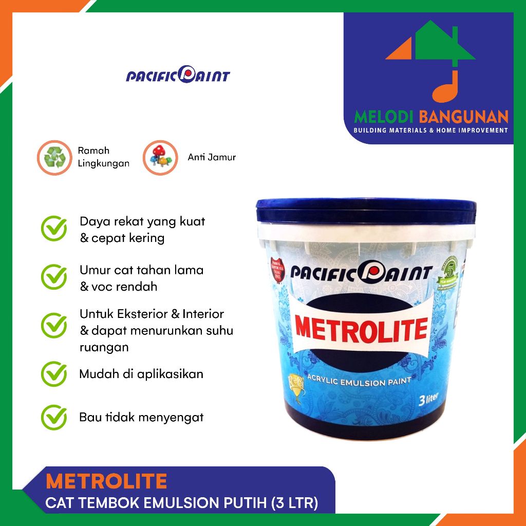 Jual Metrolite - Cat Tembok + Dinding Acrylic Emulsion Paint White ...