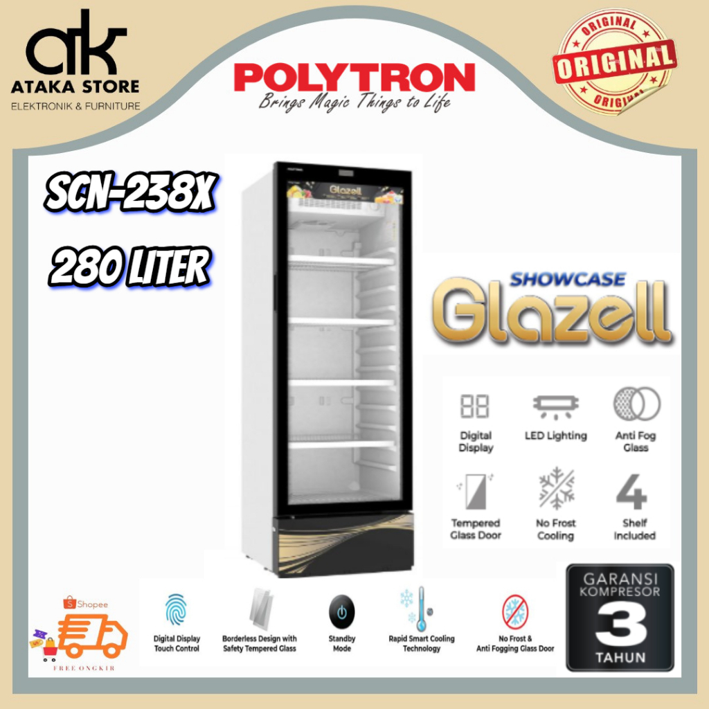 Jual SHOWCASE COOLER POLYTRON 280LITER SCN238 Kulkas Lemari Display ...