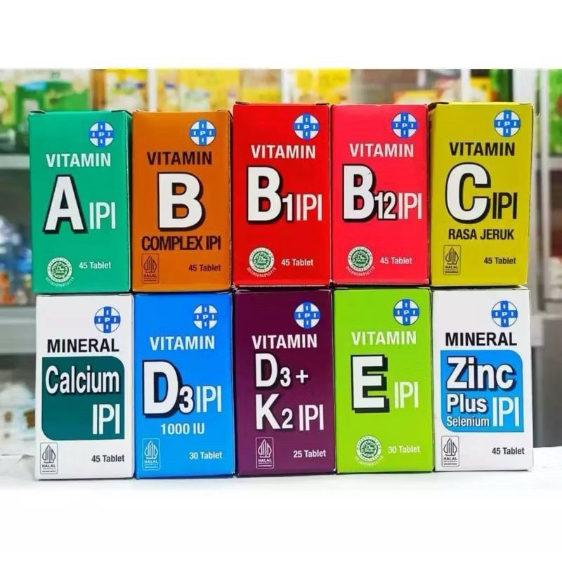 Jual Vitamin IPI (A, B1, Bcomplex, C, D3 1000, D3 plus K2, E, zink plus) | Shopee Indonesia