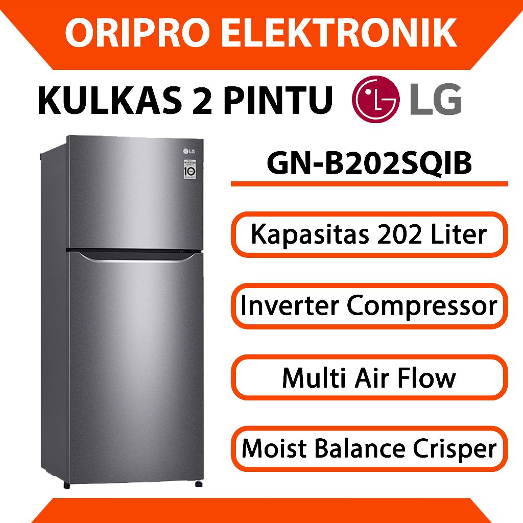 Jual Kulkas 2 Pintu Inverter LG 202 Liter Top Freezer Fridge GN ...