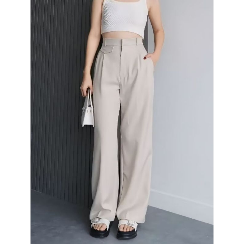 Jual ORO PANTS Knit Premium Anti Kusut. Highwaist Loose Pants Trousers ...