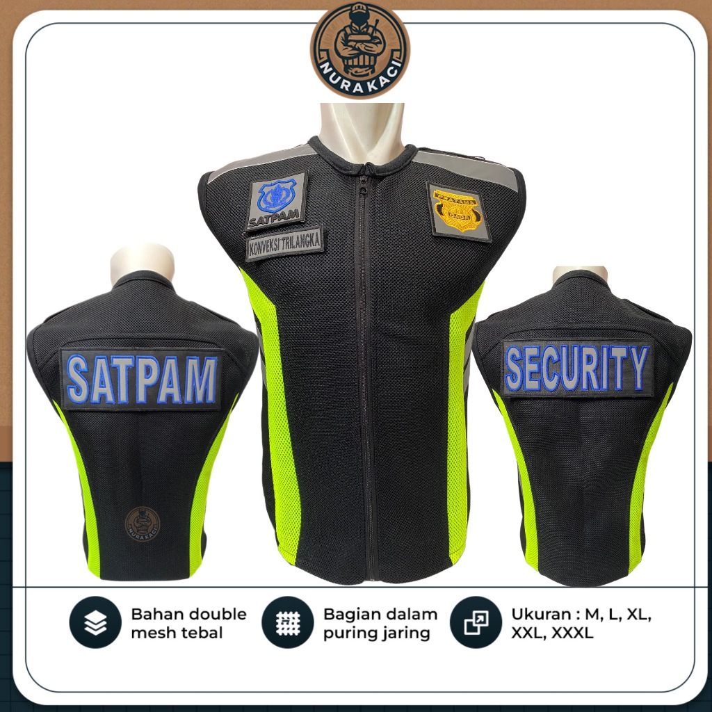 Jual Gratis Nama - Rompi Security Tebal Vest Satpam Pria Hitam Jaring ...