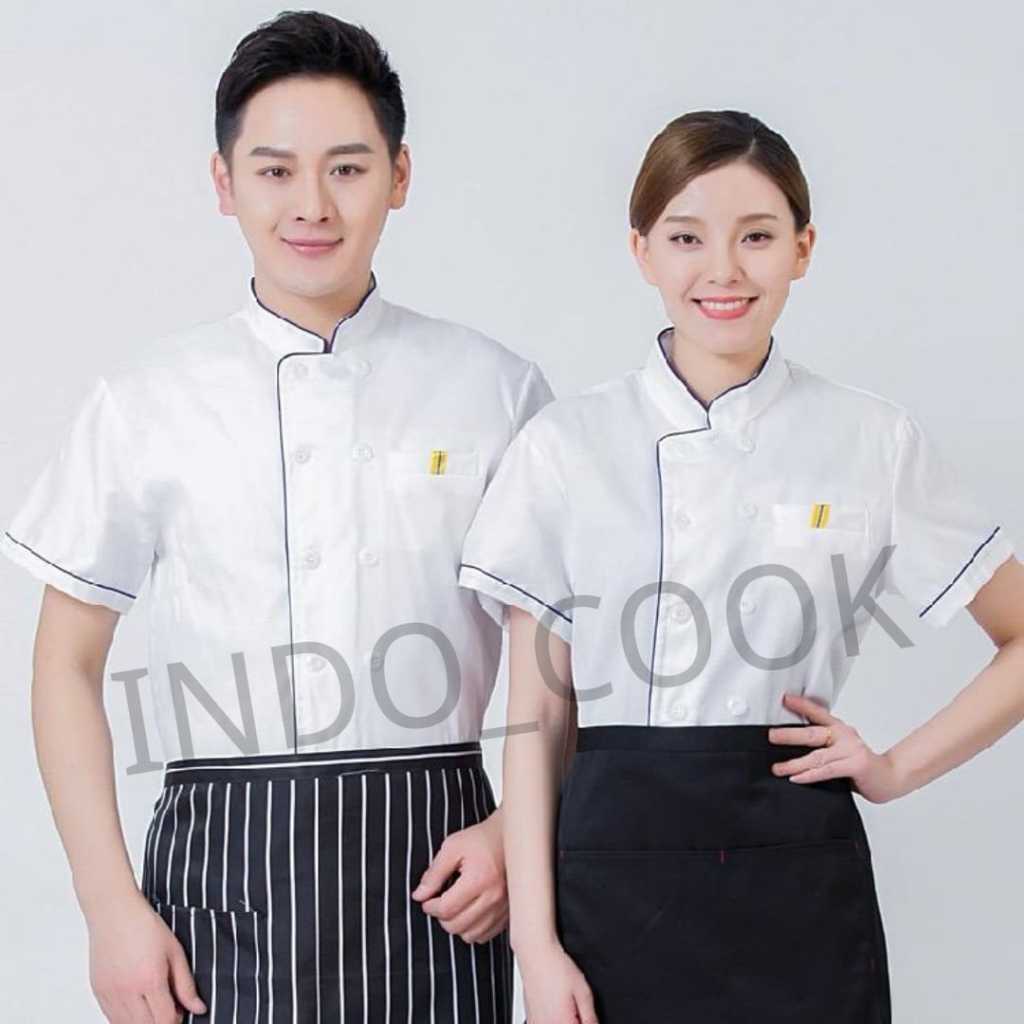 Jual Baju Koki Seragam Chef Kemeja koki baju chef Lengan Pendek Putih ...