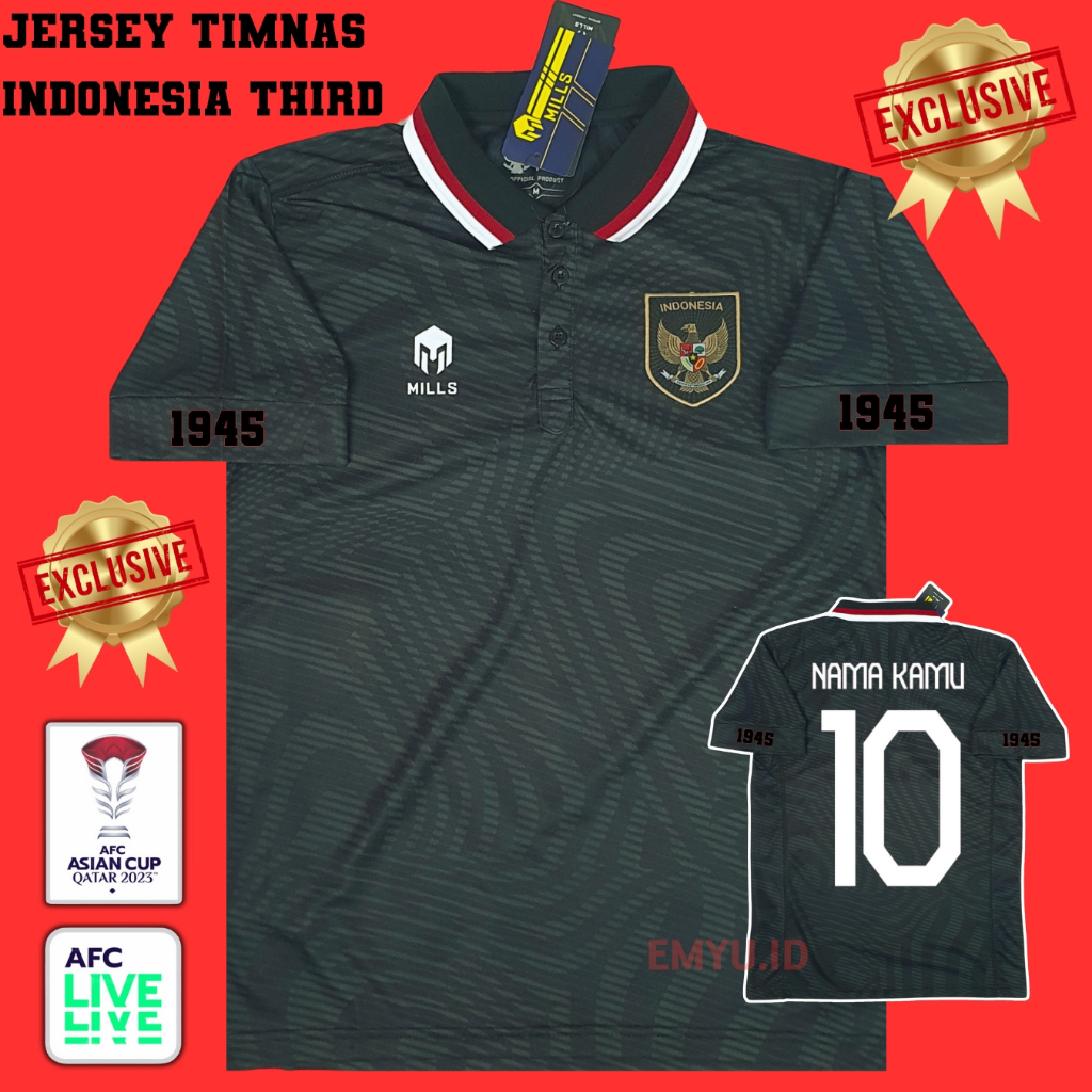 Jual Jersey Timnas Indonesia Mills 3rd THRID 2022 2023 2024 Hitam Kerah ...