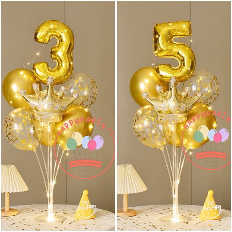 Jual Paket Standing Balon Angka Ulang Tahun Isian Confetti Mahkota Gold ...