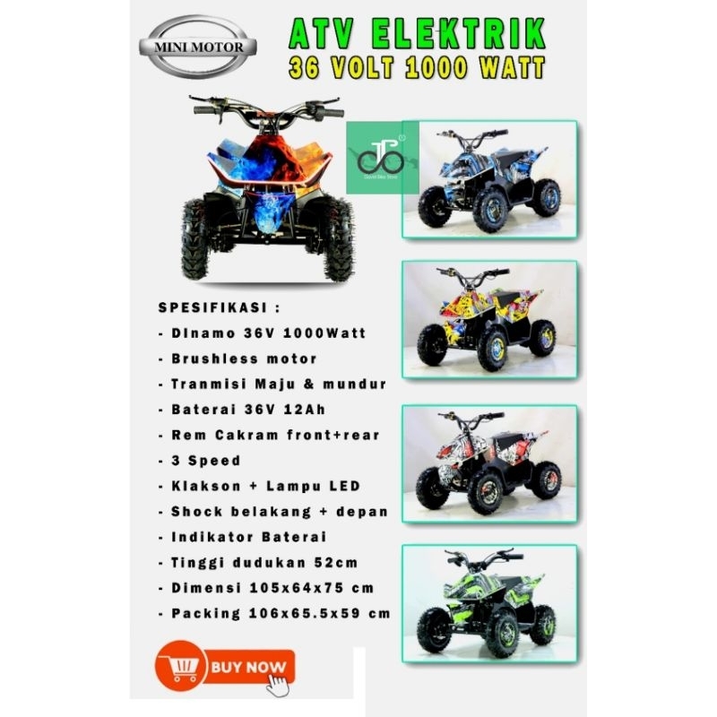 Jual ATV Listrik 36volt 1000watt MiniMotor Gorent TERBARU E-ATV Listrik ...
